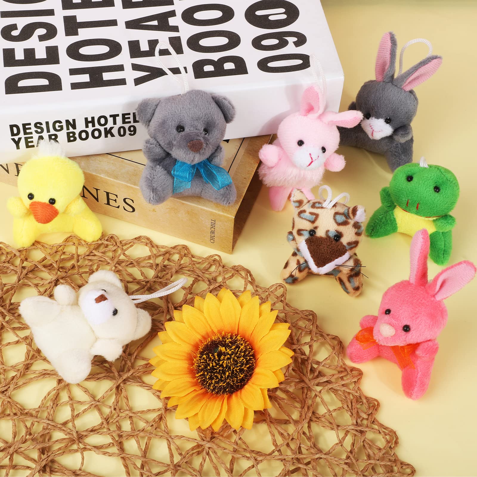 Fovths 24 Pieces Mini Plush Animals Toys Set Cute Small Stuffed Animal Keychain Set for Easter Hunts, Basket Stuffers, Easter Party Favor, Goodie Bag Fillers, 2.4 Inches
