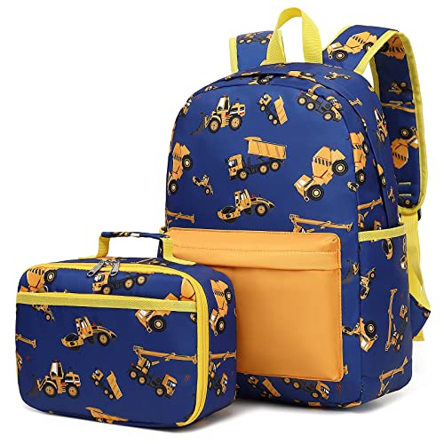CAMTOP Backpack for Kids, Boys Preschool Backpack with Lunch Box Toddler Kindergarten Construction School Bookbag Set