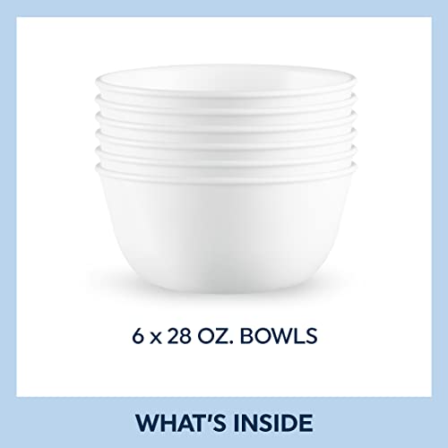 Corelle Vitrelle 18-Piece Service for 6 Dinnerware Set, Winter Frost White & Vitrelle 28-oz Soup/Cereal Bowls Set of 6, Chip & Crack Resistant Dinnerware Bowls, Winter Frost White