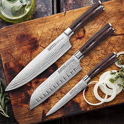 Dfito Chef Knife 3PCS, Professional Kitchen Knives,High Carbon Stainless Steel Chefs Knife Set, Ultra Sharp Blade, Ergonomic Handle and Gift Box for Home or Restaurant…