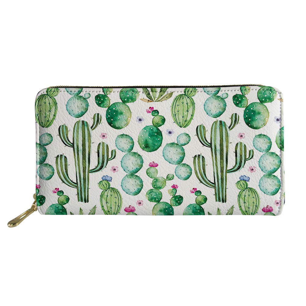 Freewander Green Cactus Flower Wallet Handbag Clutch Bag Women Purse Money Manager Plenty of Room Gift for Wife