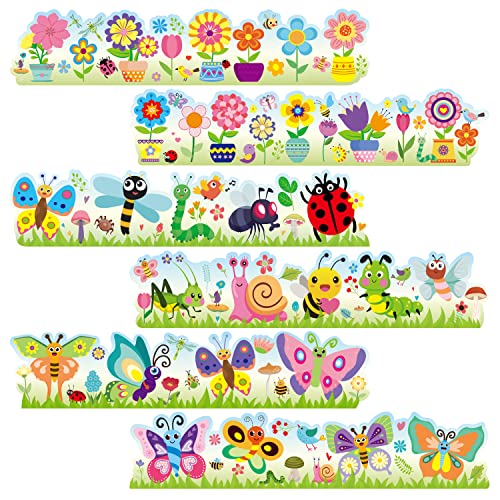 BXawi 72Pcs Summer Bulletin Board Borders Set Colorful Flower Insect Butterfly Scalloped Borders Trim Bulletin Decoration for Teachers Classroom Nursery Back to School Party Cork Board Wall Decor