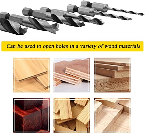 Bestgle 6 Pcs Brad Point Drill Bits(3/8", 5/16", 1/4", 3/16", 1/8", 3/32"), 1/4 Inch Hex Shank HSS Spiral Twist Wood Drill Bit Set for Soft, Hard, Veneered, Laminated Wood MDF Acrylic Woodworking Tool