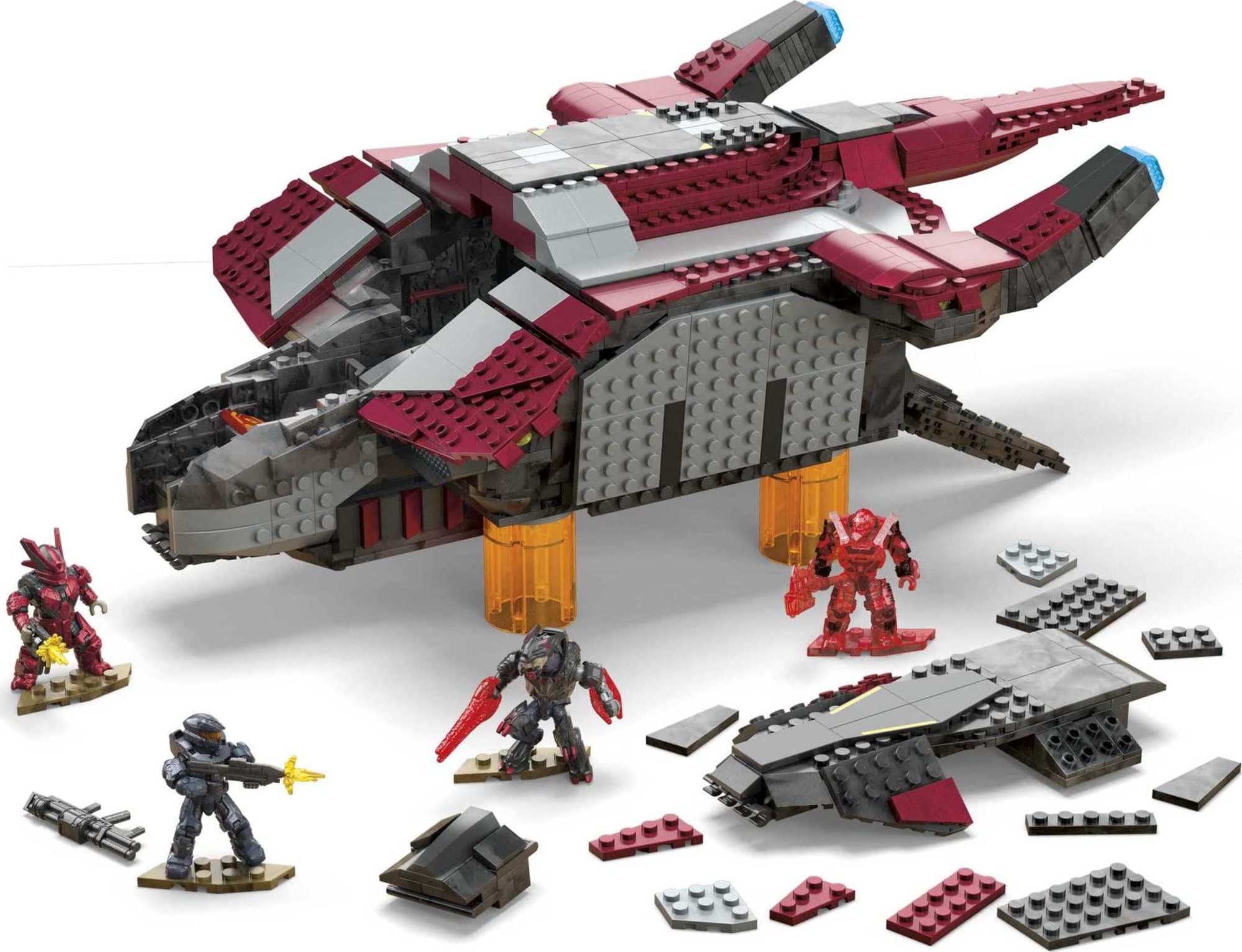 MEGA Halo Infinite Toys Vehicle Building Set, Banished Phantom Aircraft with 1214 Pieces, 4 Micro Action Figures and Accessories