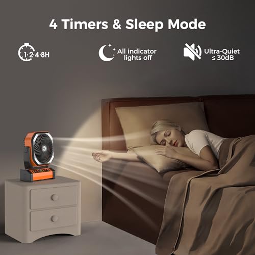 Camping Fan with LED Lantern, 20000mAh Rechargeable Battery Fan, Max 112Hrs Running,9 Speeds, Digital Display,4 Timer,Auto-Oscillating Table Fan with Remote & Hook for Camping, Power Outage, Hurricane