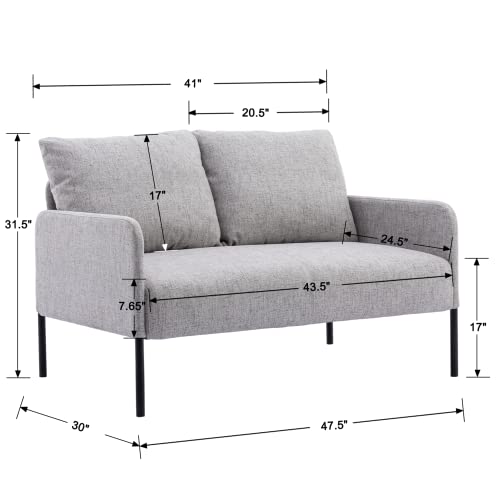 chairus Linen Loveseat Sofa Couch Modern 47.5-inch Width 2 Seater Love Seats Chair Comfy Upholstered Accent Chair for Living Room/Bedroom/Office, Grey