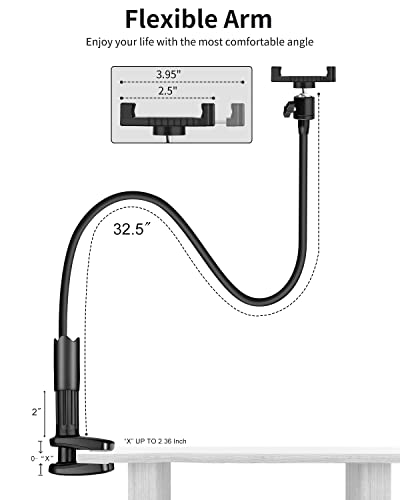 Gooseneck Phone Holder for Bed / Desk, Flexible Phone Holder with 360 Adjustable Clamp Clip, Overhead Phone Mount, for Cookie Decorating, Recording or Watching Video TikTok Blog Crafting Drawing