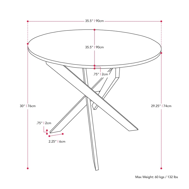 CorLiving Lennox Black Iron Metal Leg Trestle Dining Table with Marbled Top