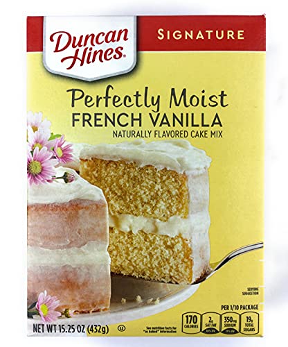 Duncan Hines French Vanilla Cake Mix - 2 Pack (15.25oz.each Box) With Miss J’s Handy Kitchen Measurements Conversion Chart for Refrigerator! Bundle of 3!