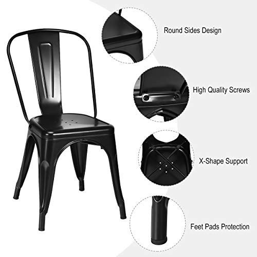COSTWAY Metal Bar stools Set of 4, with Removable Back, Cafe Side Chairs with Rubber Feet, Stylish and Modern Chairs, for Kitchen, Dining Rooms, and Side Bar