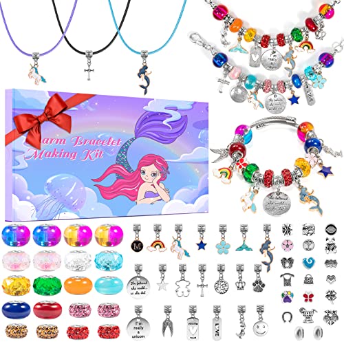 CIHOPE Charm Bracelet Making Kit, DIY Jewelry Making Kit for Girls Birthday Gifts, Mermaid/Unicorn Girls Toys Arts and Crafts for Kids Ages 6-12