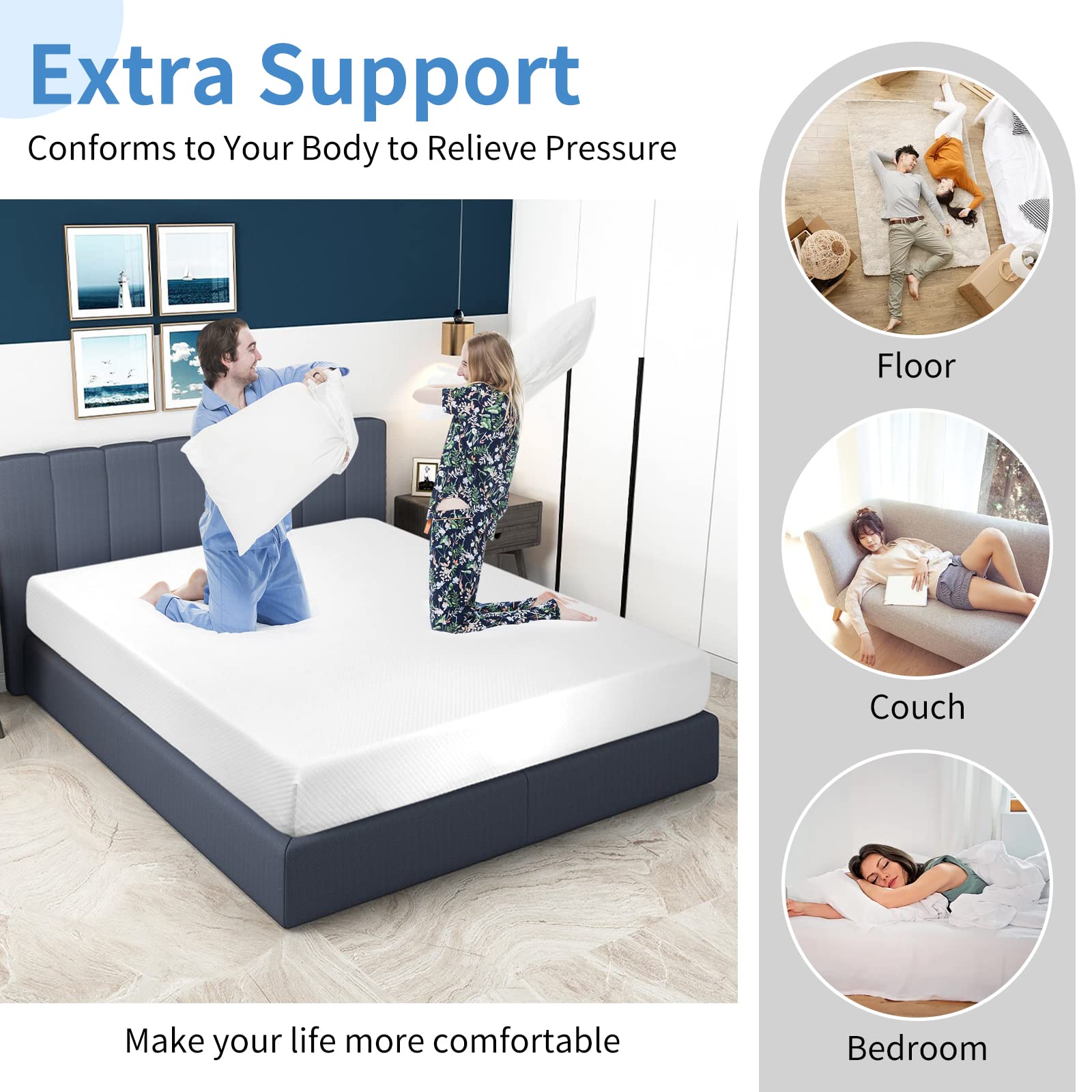 CL.HPAHKL 14 inch Gel Memory Foam Mattress Comfort Full Mattress Medium Firm Mattresses Bed-in-a-Box CertiPUR-US Certified for Cool Sleep & Pressure Relief, White