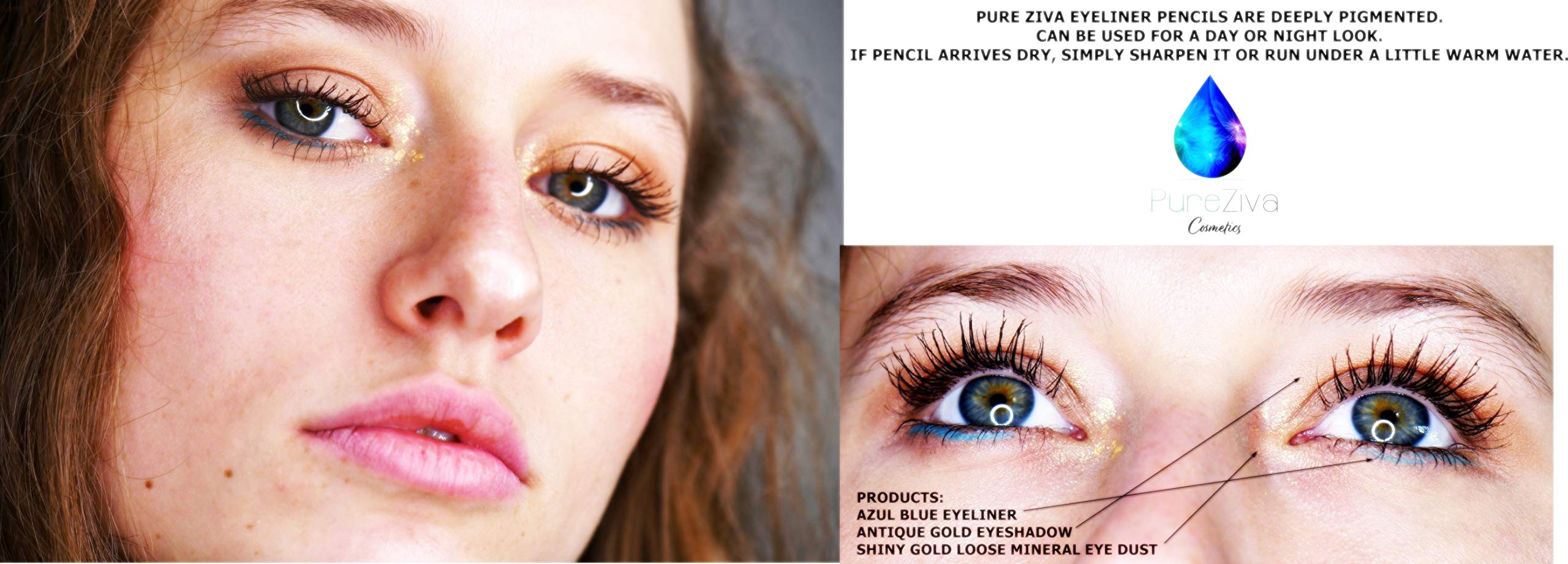 Pure Ziva Bright Azul Teal Turquoise Vibrant Light Sky Blue Wood Eyeliner Pencil, HD Professional Eye Liner Smudge Proof Long Lasting No Animal Testing & Cruelty Free
