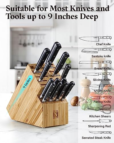 Cook N Home Bamboo Knife Storage Block without Knives, 20 Slots Universal Knife Holder Countertop Butcher Block Knife Stand for Easy Kitchen Storage