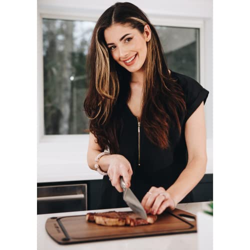 Beast Canteen Dishwasher Safe Cutting Board, Made of Wood Fiber Composite, BPA Free, Non-Slip Rubber Feet, Juice Groove, Handle, Walnut Color, Thin, Large, Cut Meat, Cheese, Fruit, Steak