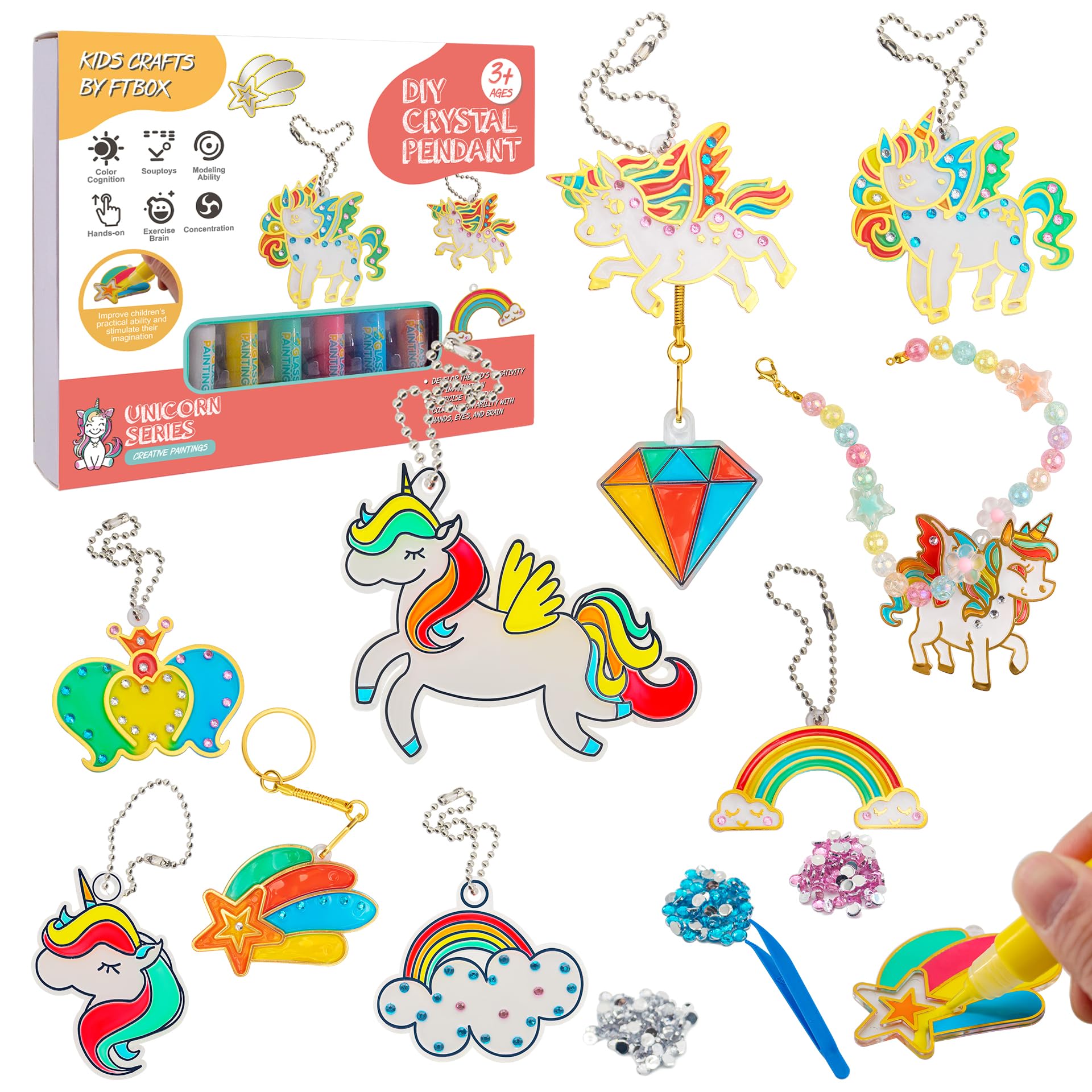 FTBox Create Your Own Unicorn Window Art, DIY Unicorn Window Suncatchers, Crystal Pendant, Arts and Craft Kits for Kids Ages 3-12