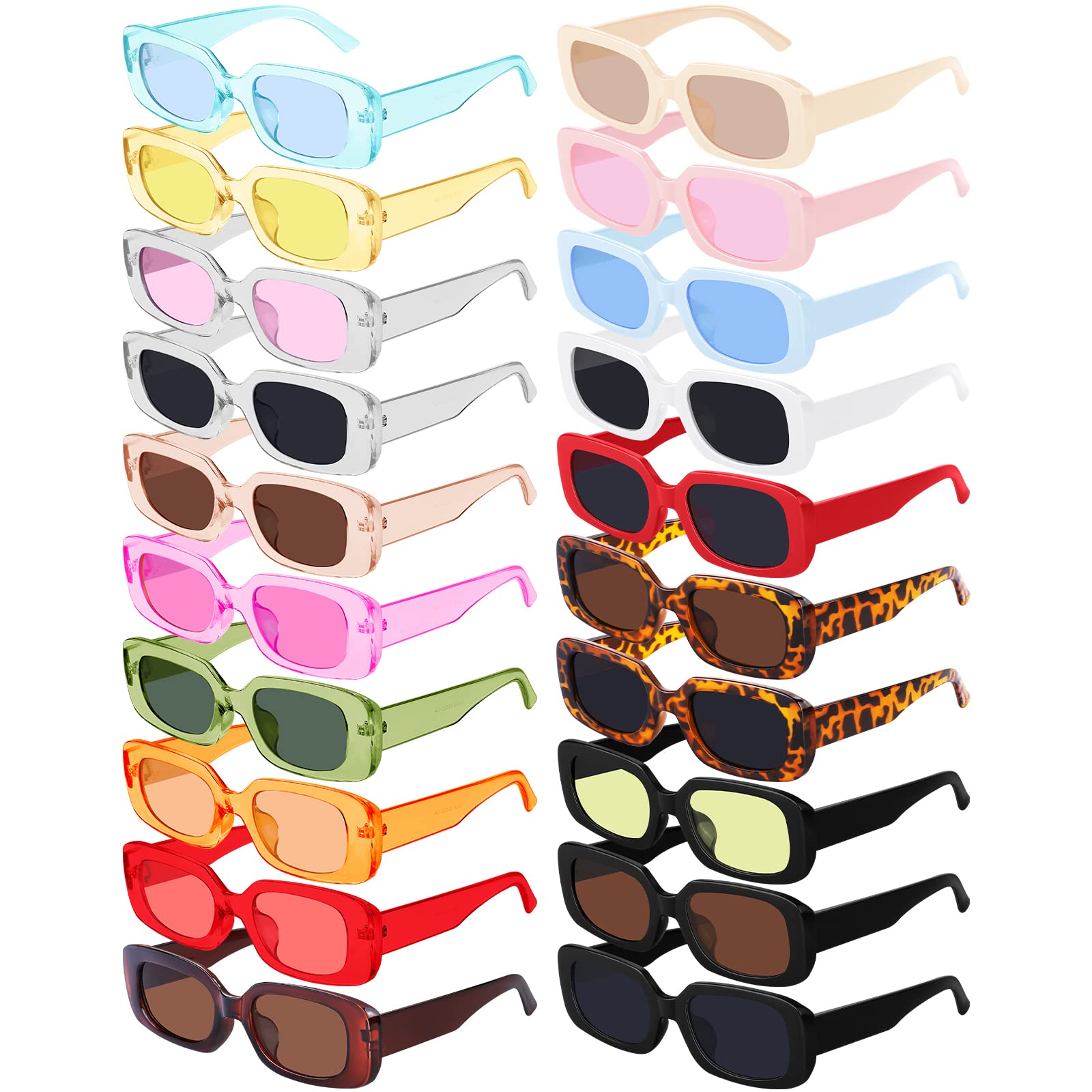Aodaer 20 Pack Small Rectangle Sunglasses 90s Vintage Square Eyewear Retro Trendy Wide Frame Sunglasses for Women Girls