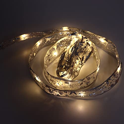 Christmas Ribbon String Lights 13.12FT 50 LED Christmas Tree Decorations Fairy Lights Battery Powered LED Strip Lights Indoor Outdoor Xmas Home Weddings New Year Party Décor (Warm White )
