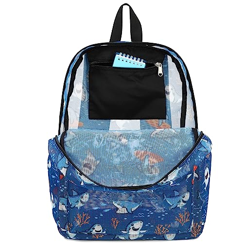 CAMTOP Mesh Backpack Kids Boys Girls Bookbag See Through Preschool Backpacks Casual Daypack for School Beach Travel Swim(Age 3-8 Years,Shark)