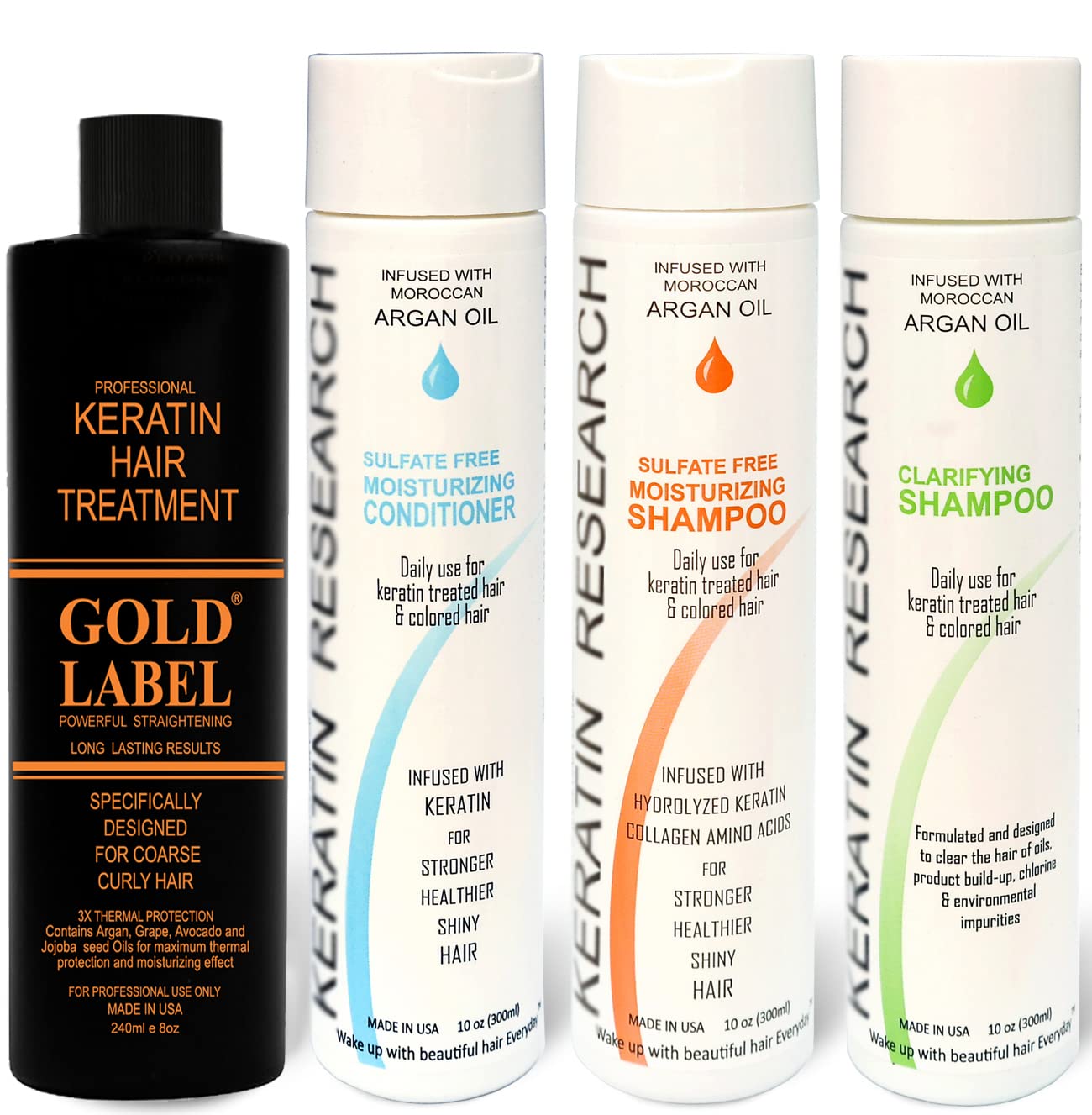 Gold Keratin Treatment Blowout Hair Treatment Super Enhanced Winning Formula All Hair Types & Colors Incl Blondes, Bleached, Coarse, Curly, Black African, Dominican Brazilian (8oz KIT)