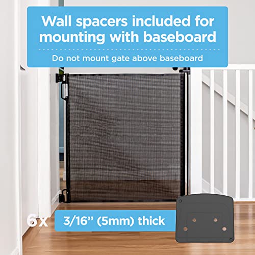 Retractable Baby Gate Perma Child Safety 41" Tall x 71β Wide, Mesh, For Stairs, Doorways, Dogs, Pets, Indoor, Outdoor, One-Handed Operation, Locking, Easy Install, Hardware Mount, Black