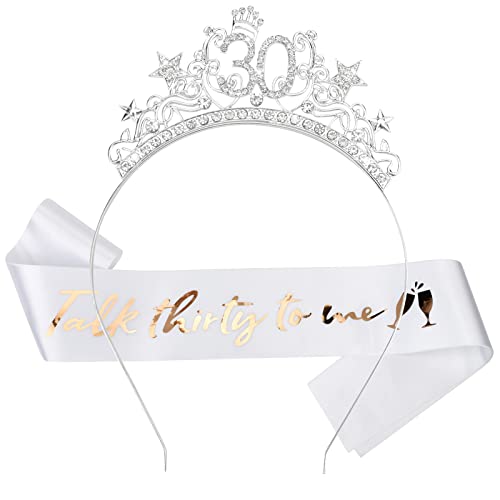 CIEHER 30th Birthday Headband + 30th Birthday Sash Talk Thirty to Me, 30th Birthday Decorations for Women 30th Birthday Crown 30th Birthday Gifts for Her Happy 30th Birthday Party Supplies