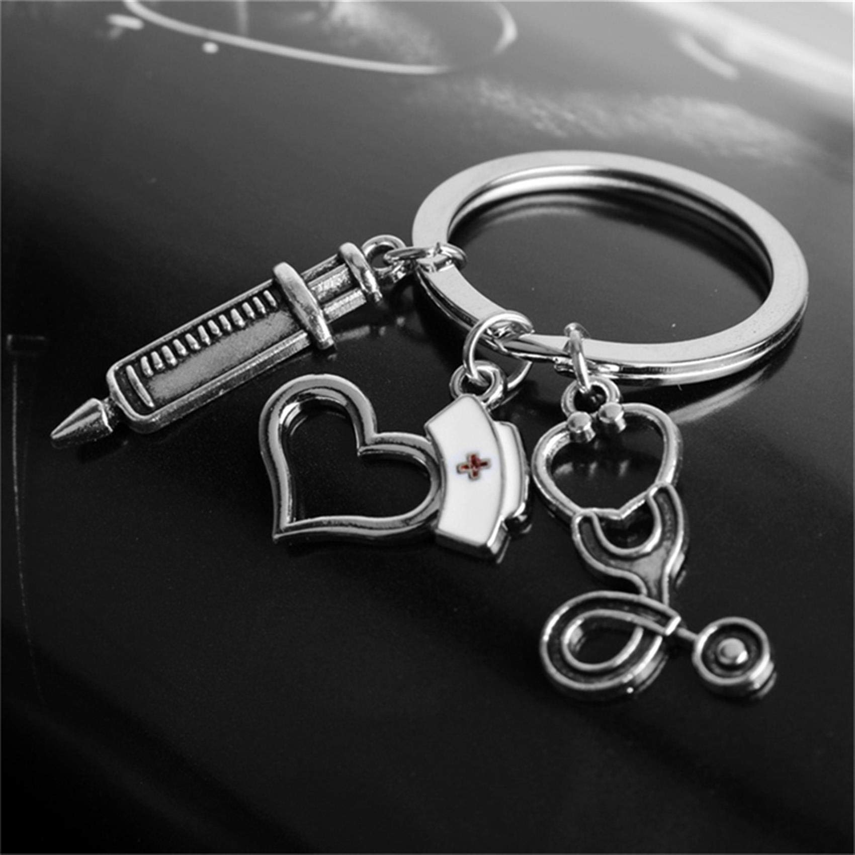 CHUXI Nurse Keychain Nurse Cap Stethoscope Syringe Pendant Keyring for Doctor Nurse Appreciation Graduation Gifts