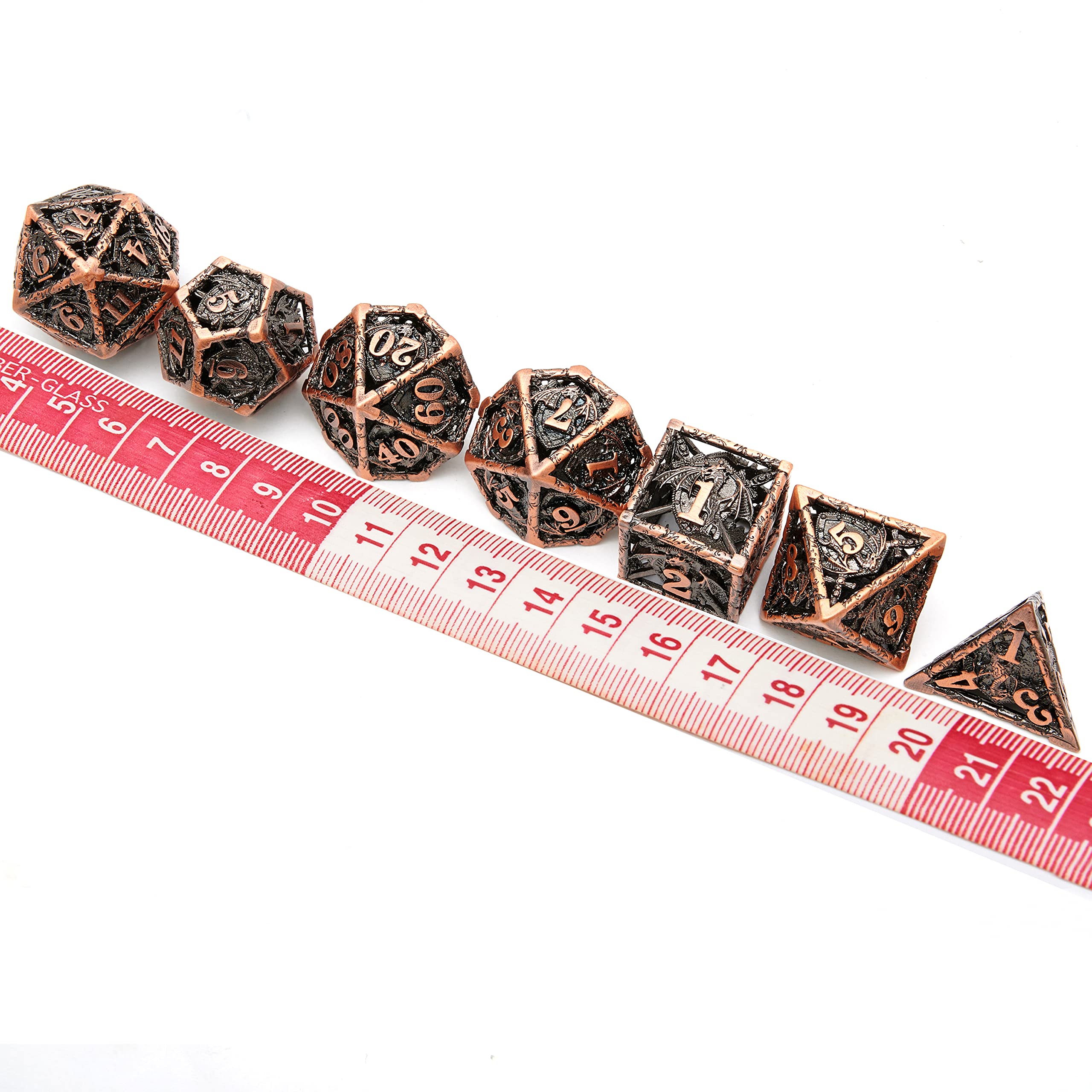 Hollow Metal DND Game Dice Set Shield and Dragon Sword，with Metal Gift case for Dungeons and Dragons RPG MTG Table Games D&D Pathfinder Shadowrun and Math Teaching (Ancient Copper)