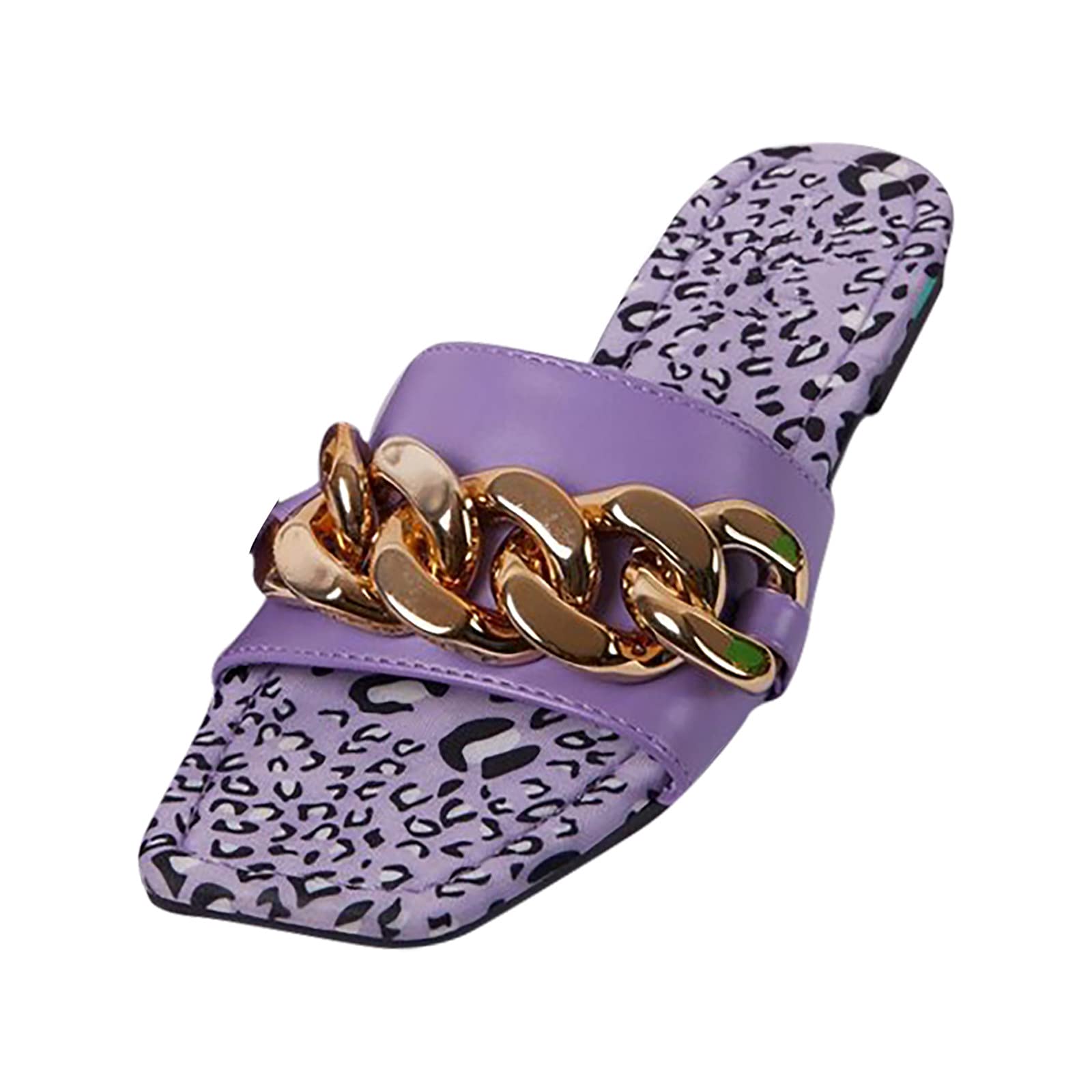 Bravetoshop Womens Flat Slide Sandals Square Open Toe Slippers Cute Slip On Summer Shoes (Purple,7.5 US)