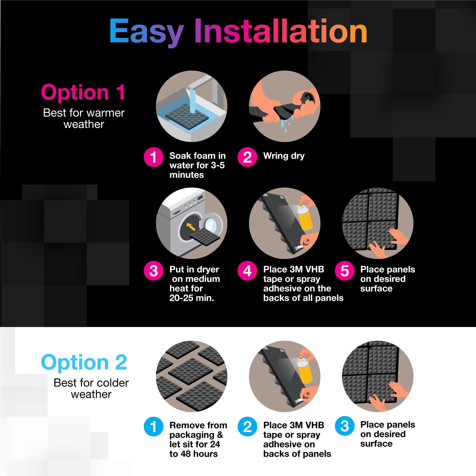 Fstop Labs Acoustic Foam Panels, 48 Pack Black 2" X 12" X 12" Mushroom Studio Wedge Tiles, Sound Panels Sound Proof Foam Panels Sound Proofing Padding For Wall