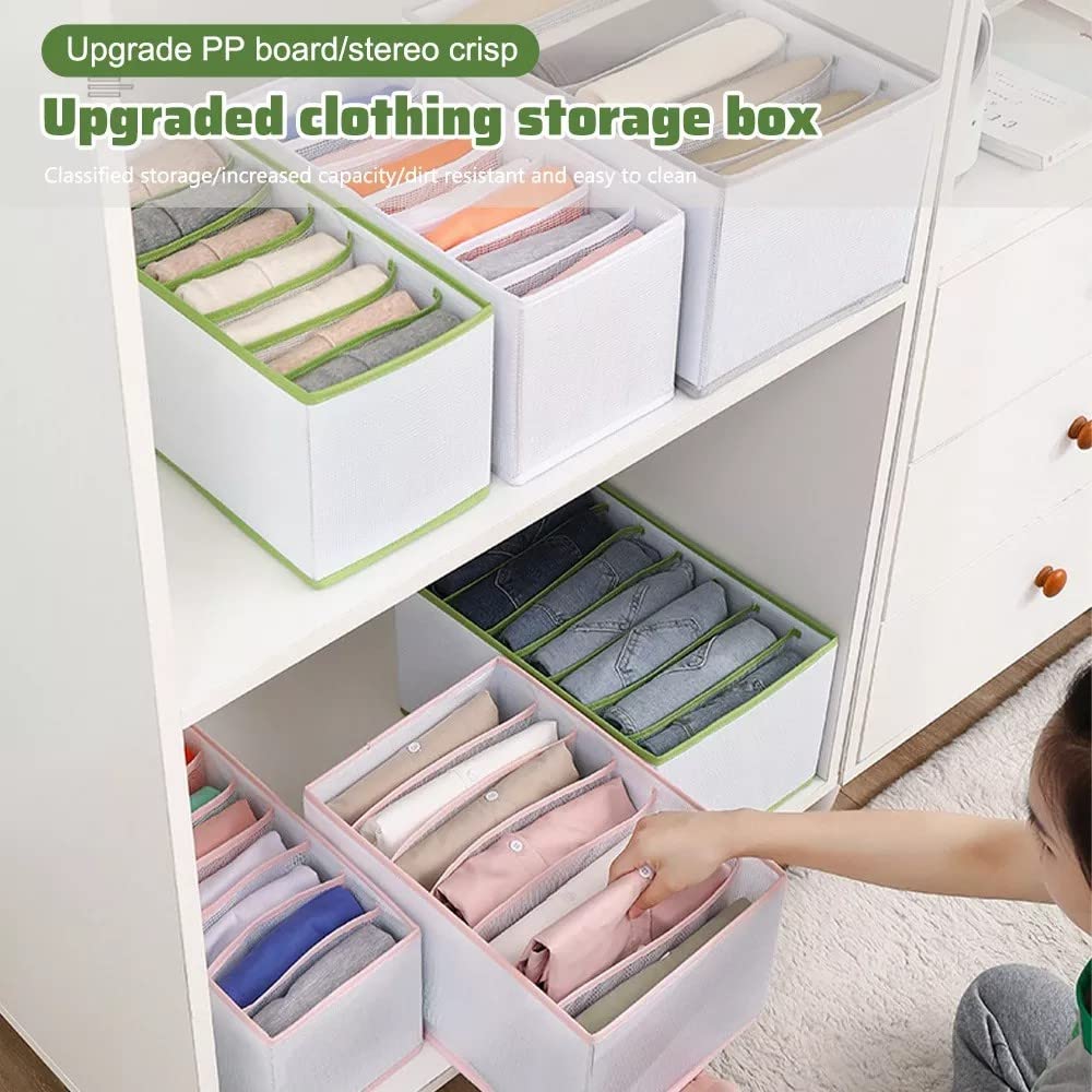 MENGHUONIAN Upgraded Clothes Drawer Organizers, 2/3 Pcs Jeans Compartment Storage Box, 7/9 Grids Clothes Drawer Mesh Separation Box, Anti-Deformation, Washable, Foldable(Gray,2 Pcs Jeans Grid)