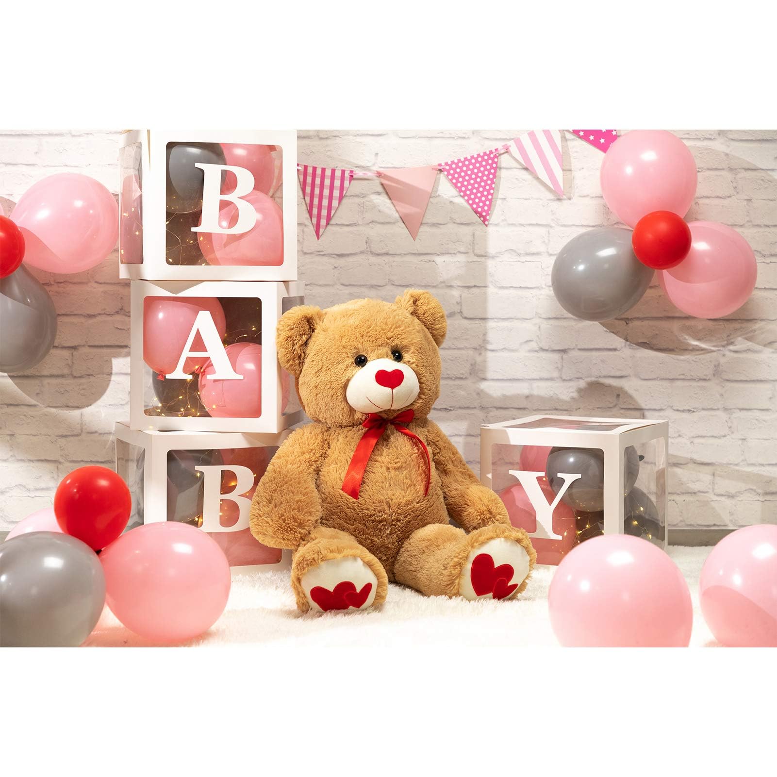 HollyHOME Big Teddy Bear Stuffed Animal Large Bear Plush with Red Heart for Girlfriend and Kids Valentine's Day 36 inch Tan