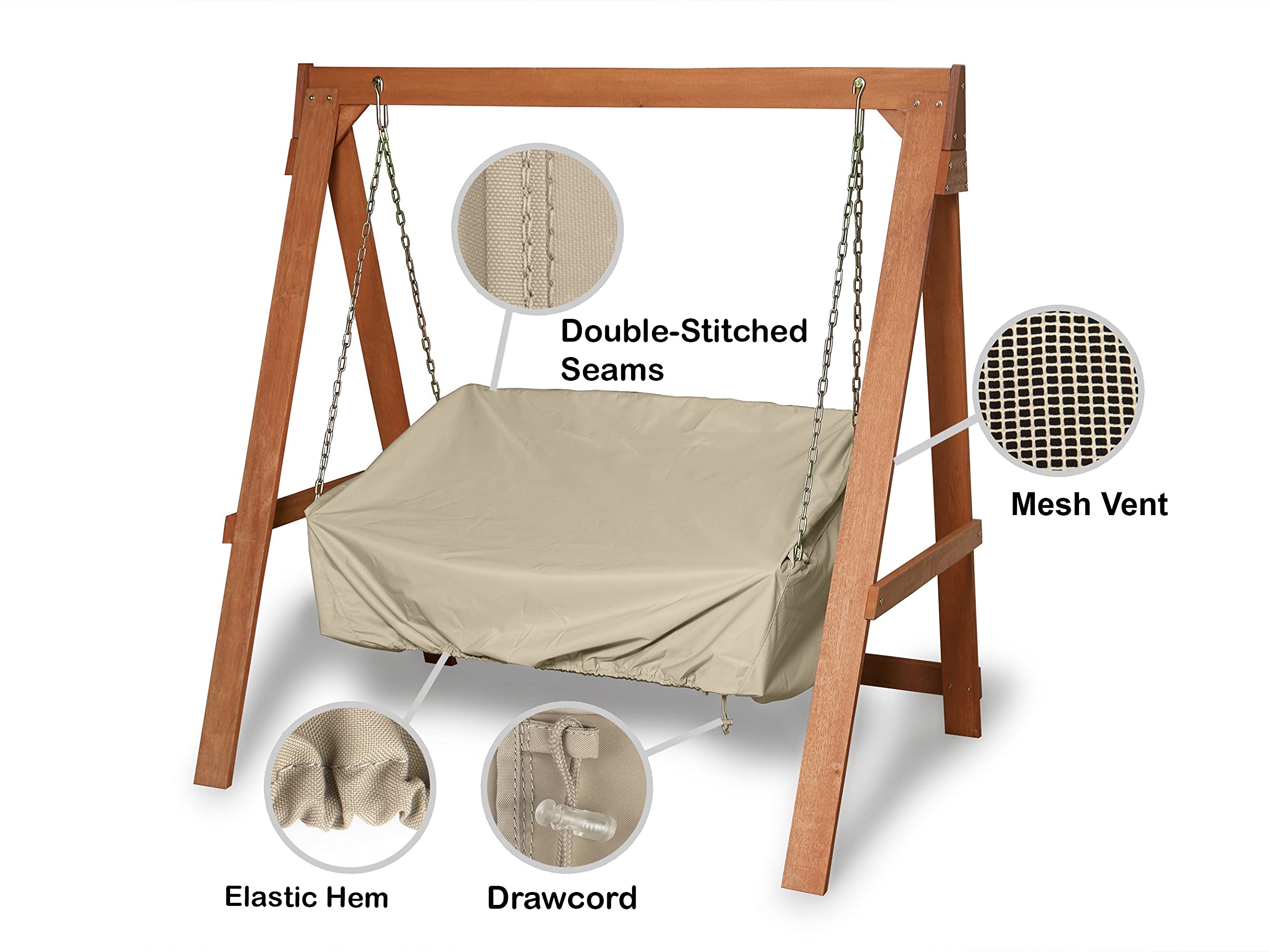Covermates Swing Cover - Water Resistant Polyester, Double Stitched Seams, Mesh Vent, Seating and Chair Covers, 63W x 26D x 26H, Khaki