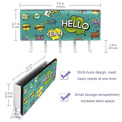 Collection of Explosion Comic Mail Holder Organizer and Key Hooks PU Front, Self Adhesive Key Rack with 5 Hooks Perfect for Entryway, Hallway,Bathroom ,Kitchen