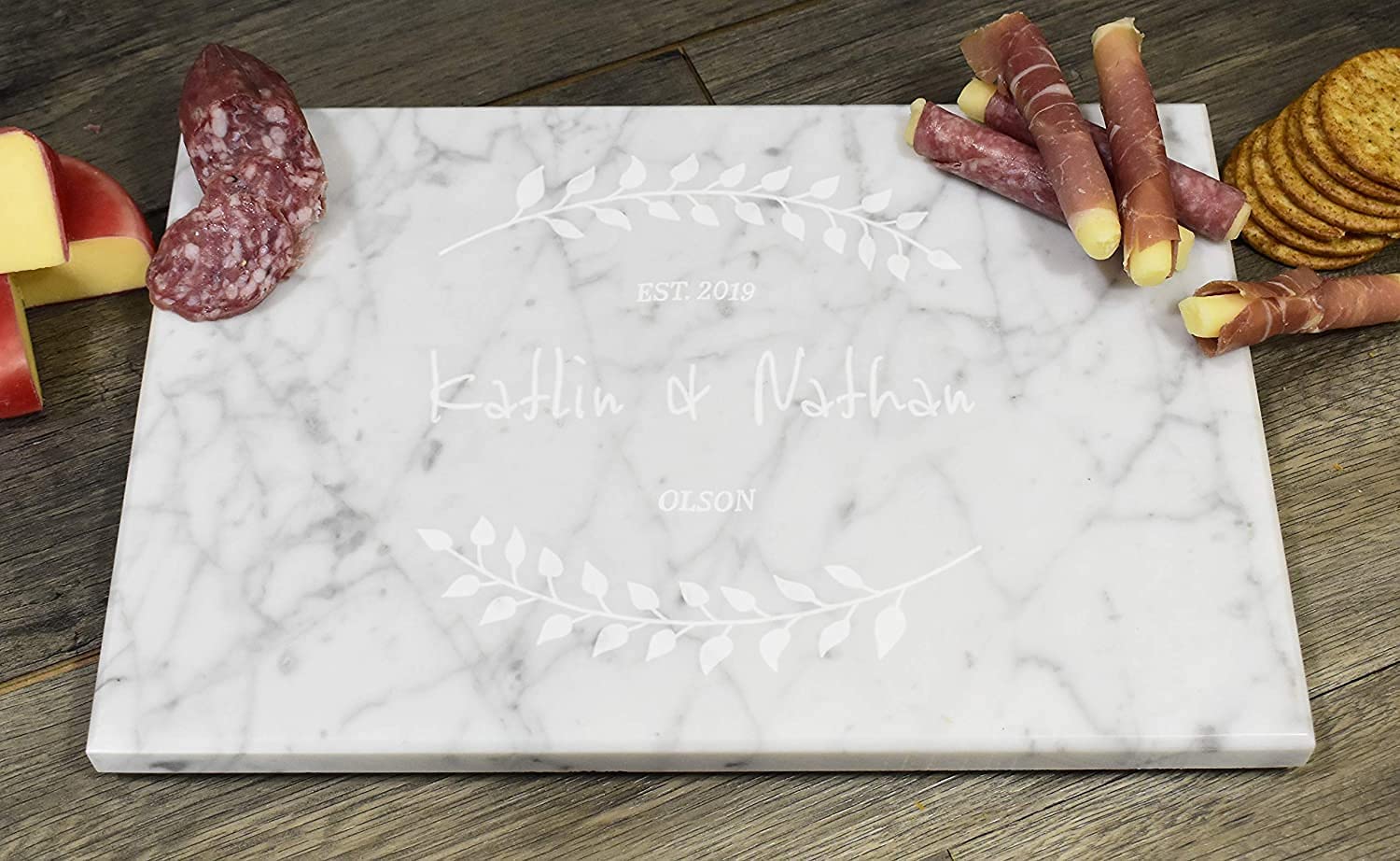 Brew City Engraving - Personalized Custom Engraved Marble Stone Charcuterie Serving & Pastry Board/Tray - Black, White or Tan