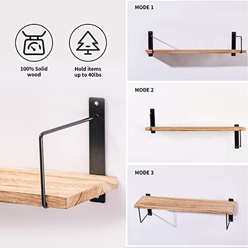 CTPNMCIN Floating Shelves Wall Mounted Set of 3, 24 Inch Natural Wood Wall Shelves for Bedroom/Bathroom/Living Room/Study/KitchenâŠ