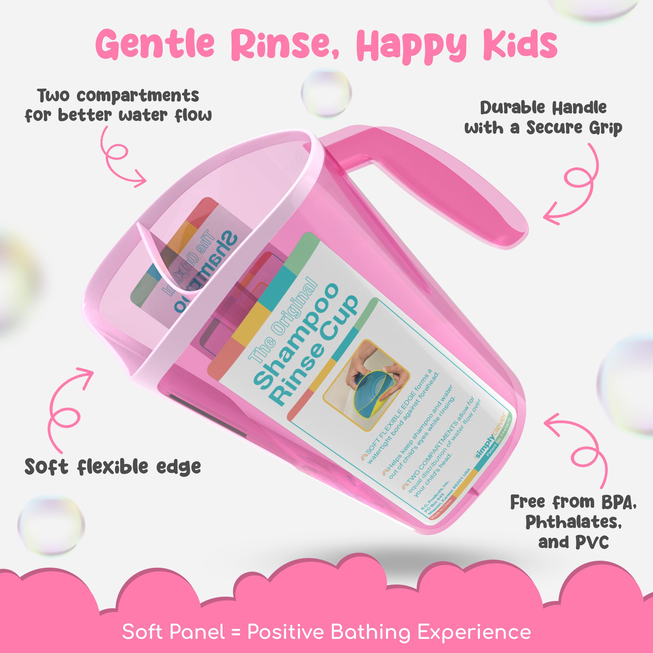 S.C. Products, Inc. Tear-Free Bathing Experience with Rinse Cup - Soft Flexible Edge, Comfortable Handling & 40 Oz Capacity