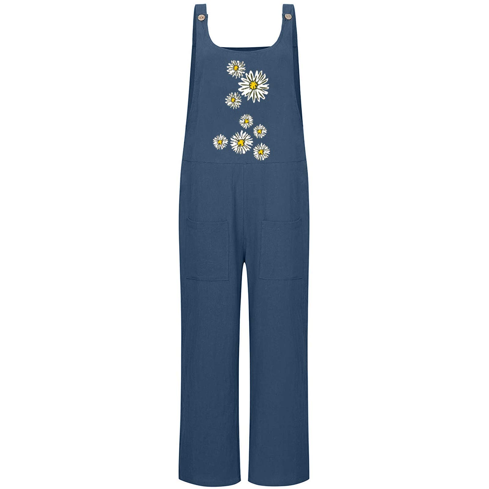 Bravetoshop Women's Sleeveless Suspender Jumpsuit Casual Baggy Overalls Hippies Baggy Romper with Pockets (B-Blue,XXL)