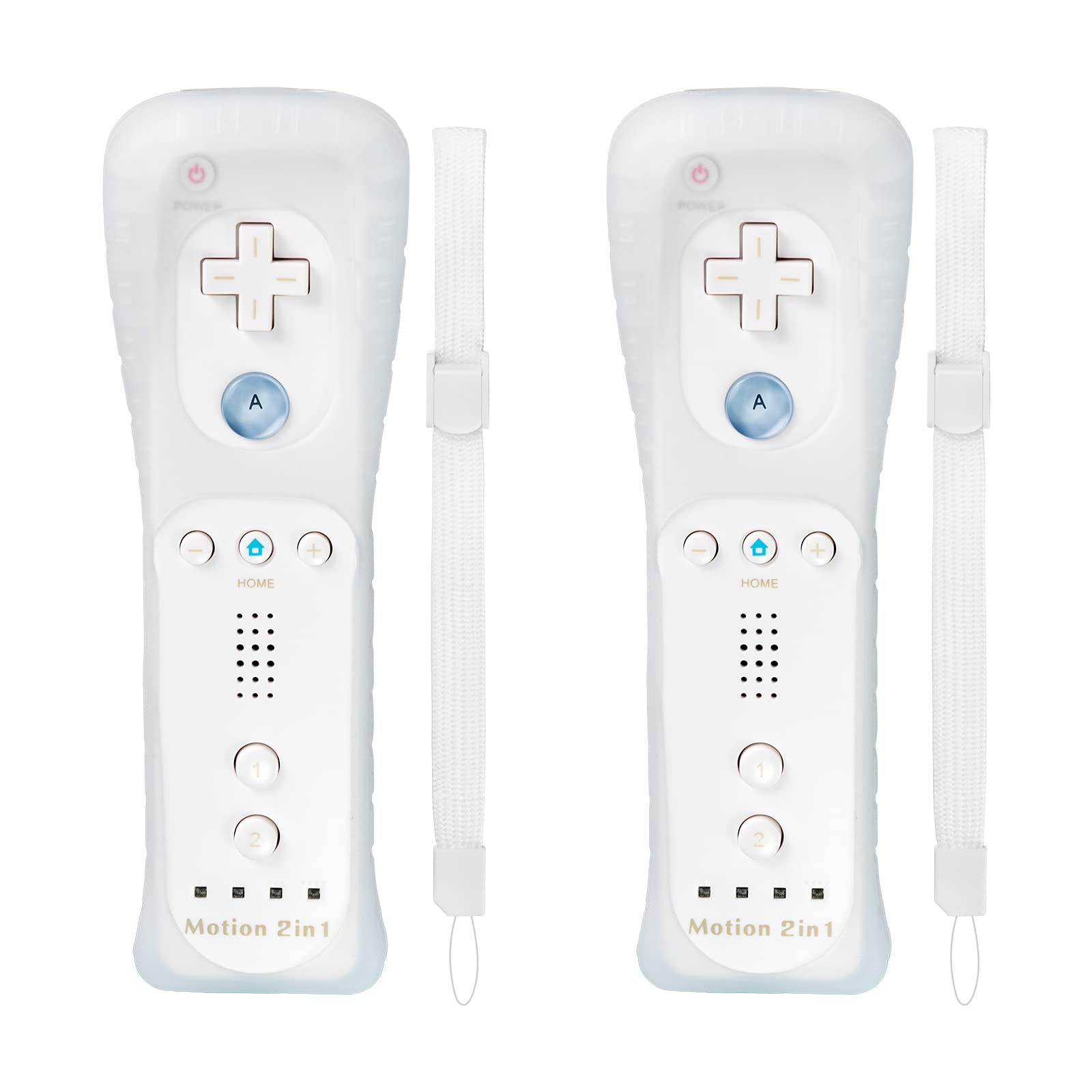 LORDONE Wii Remote Controller, Wireless Game Wii Remote with Motion Plus for Nintendo Wii and Wii U, with Silicone Case and Wrist Strap (2-Pack, White)