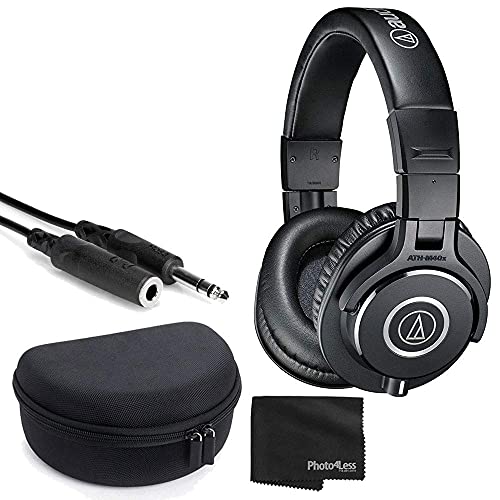 Audio-Technica ATH-M40x Professional Monitor Headphones + Headphone Case + 1/4 inch TRS Cable + Cleaning Cloth