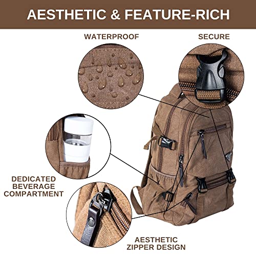 Cango Canvas Multipurpose Daypack Travel large Storage Space Durable and Lightweight Outdoor Backpack with Multiple Compartments and Adjustable leather Straps