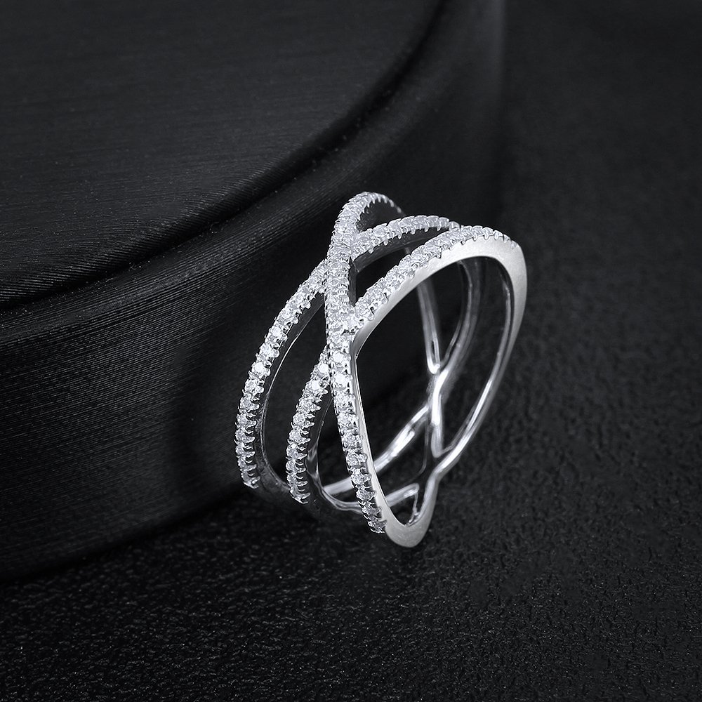 AOEDEJ Women Double Criss Cross 925 Silver Sterling Ring CZ Wedding Rings Infinity Everyday Ring Size 6-9 (6)