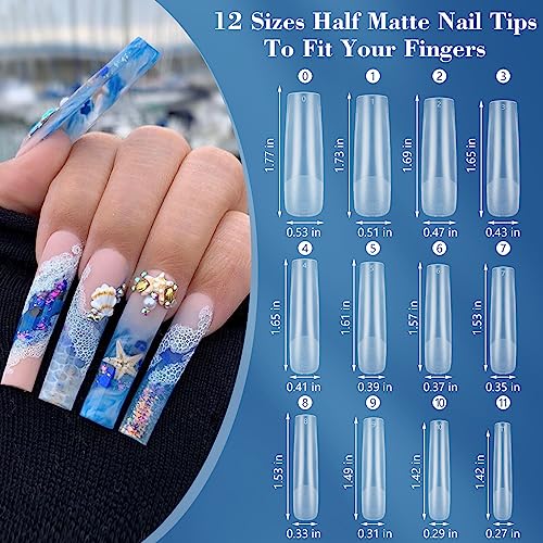 Clear Square Nail Tips, Gel Nail Tips for Acrylic Nails Professional,240PCS XL Nail Tips Full Matte Full Cover Straight Square Nail Tips, Slightly C Curve French Nail Tips Use for Nail Extension