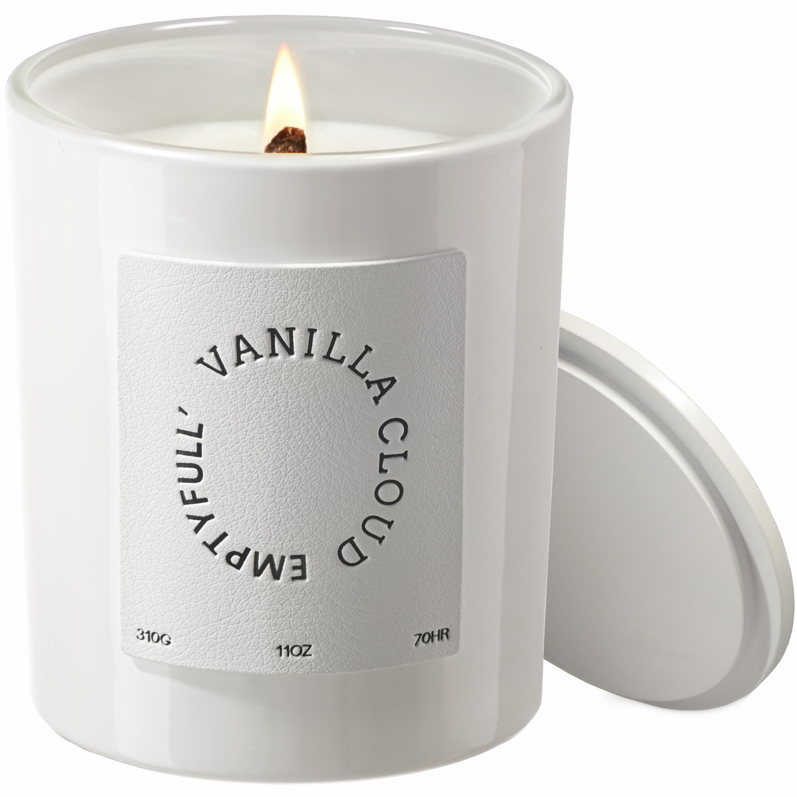 EMPTYFULL Vanilla Scented Candles, Wood Wick, 11 oz Large Candle, Natural Soy Candles 70 Hours Long Burning for Home, Aesthetic Candle, Perfect Spiritual Aromatherapy Gift for Women Men Mother’s