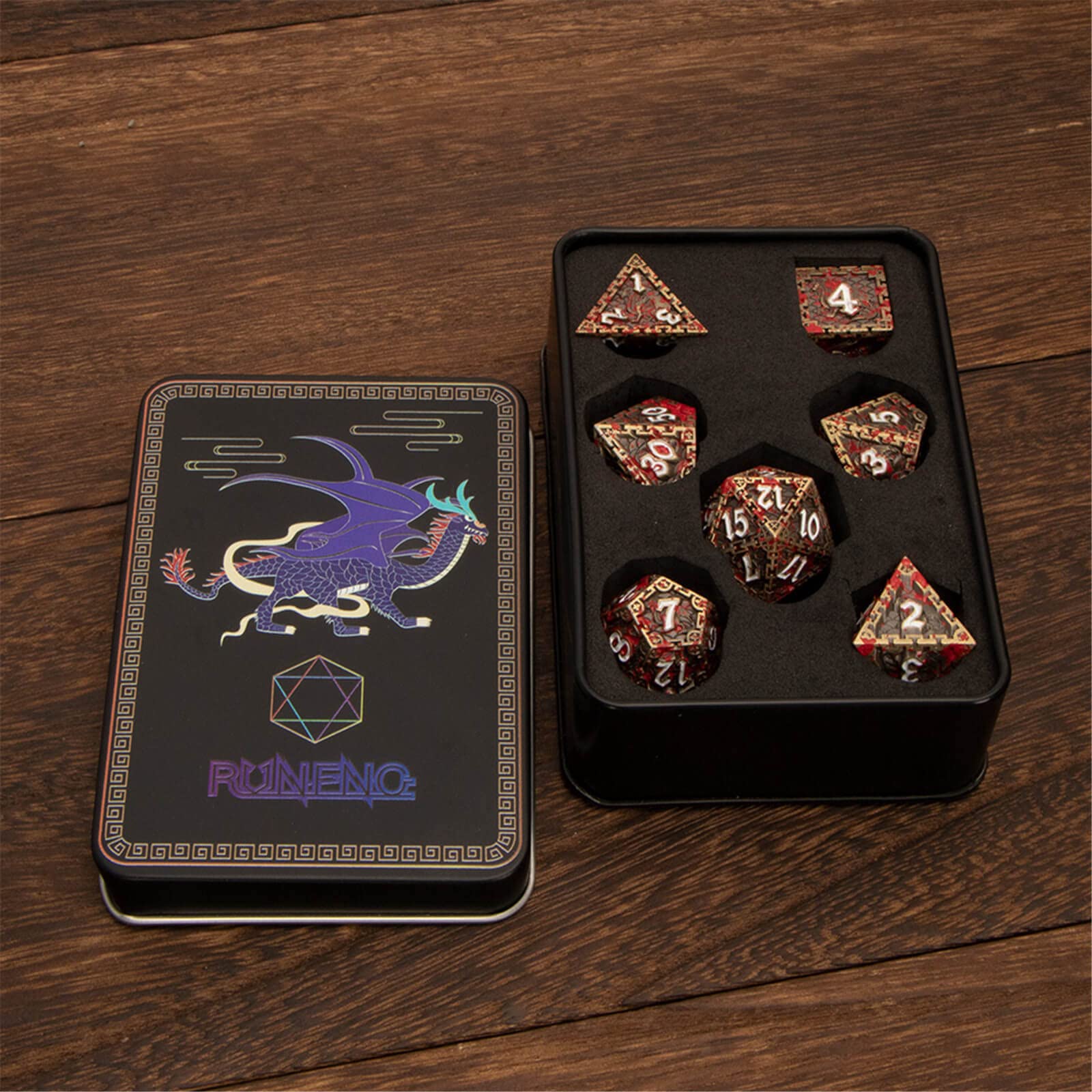 Metal DND Dice Set, RUNFNG D&D Dice Set with Box, Metal Polyhedral Dice Set for Dungeons and Dragons RPG Role Playing Games - D20 D12 D10 D8 D6 D4 D&D Dice Set
