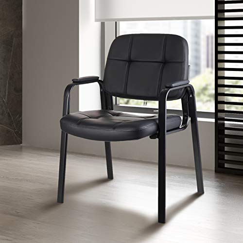 CLATINA Waiting Room Guest Chair with Bonded Leather Padded Arm Rest for Office Reception and Conference Desk Black 4 Pack