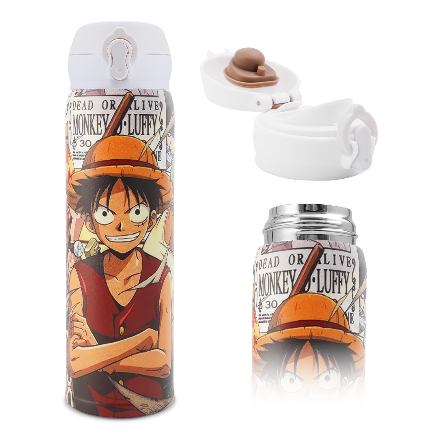 CNEISEJK Anime Piece Water Bottle, Vacuum Insulated Cosplay Zoro Luffy Stainless Steel 16.9oz Cup Thermoses with Locking Cover Leak-Proof Design (WB-Hzw A 2403), 500ML