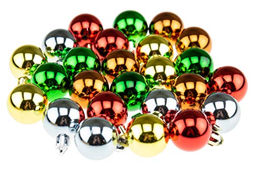 Clever Creations Shatterproof Christmas Ornaments Small 25mm Red, Green, Gold, Silver, Brown Christmas Décor | 25 Pack Set Perfect for Christmas Decorations