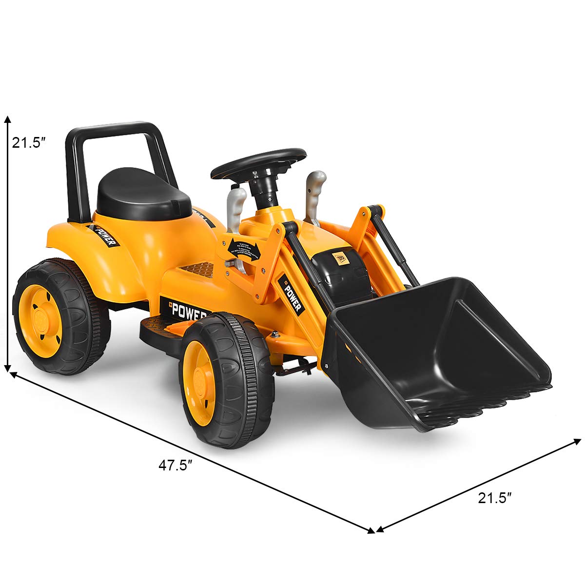 HONEY JOY Ride On Excavator, 6V Battery Powered Wheeled Loader Digger with Working Front Bucket, Forward/Backward, Electric Construction Vehicle for Kids, Ride On Tractor for Boys Girls, Yellow