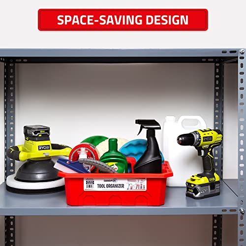 CANOPUS Storage Tray Tote with Functional Holes 2 PCs Plastic Cleaning Caddy with Handle, Portable Cleaners Caddy, Undersink Storage for Kitchen, Shoe Cleaning Box, Cleaning Products Organizer, Red